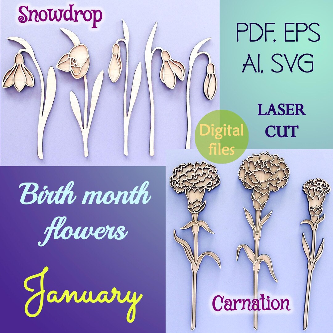 JANUARY Birth Month Flowers Snowdrop Svg Carnation Svg Plant Svg ...