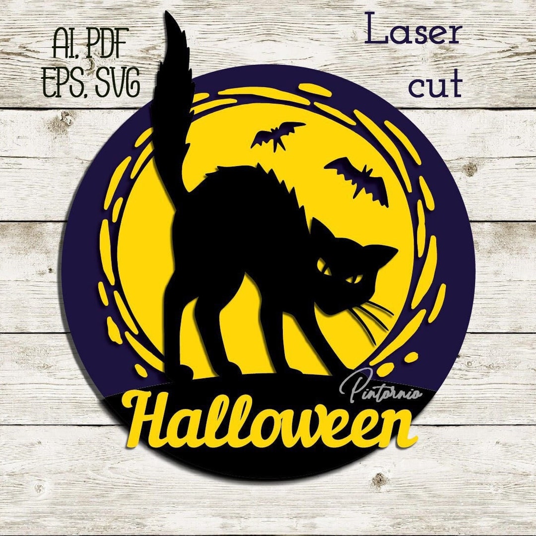 Fall Svg Happy Halloween Moon Svg Cat Svg Bat Laser Cut Cat Sign Laser ...