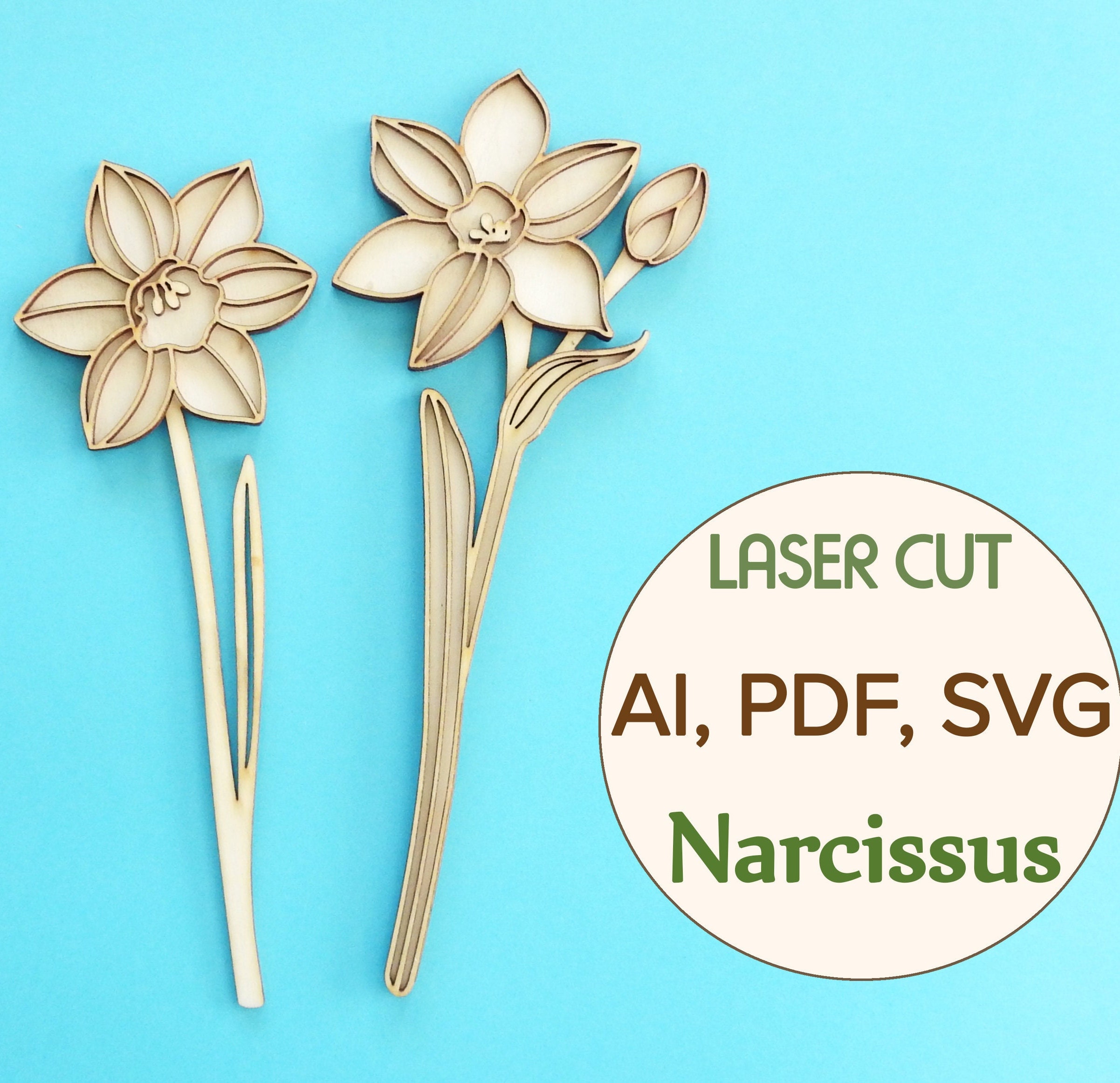 White Paper Narcissus Svg Laser Cut Flower Plant Stake Flower Svg ...