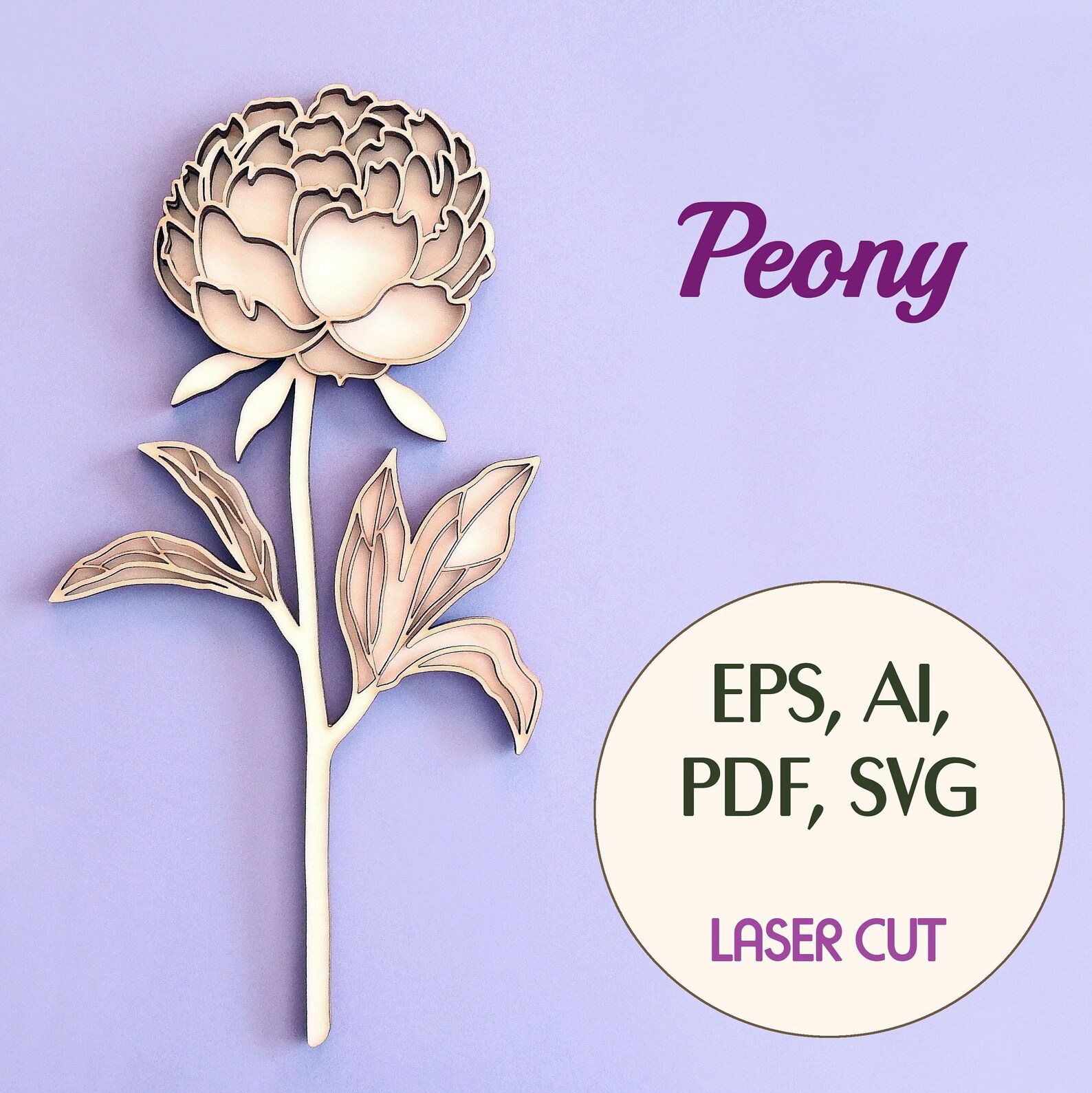 Peony Svg Flower Svg Laser Cut Flower Peony Vector Botanical Svg Laser ...