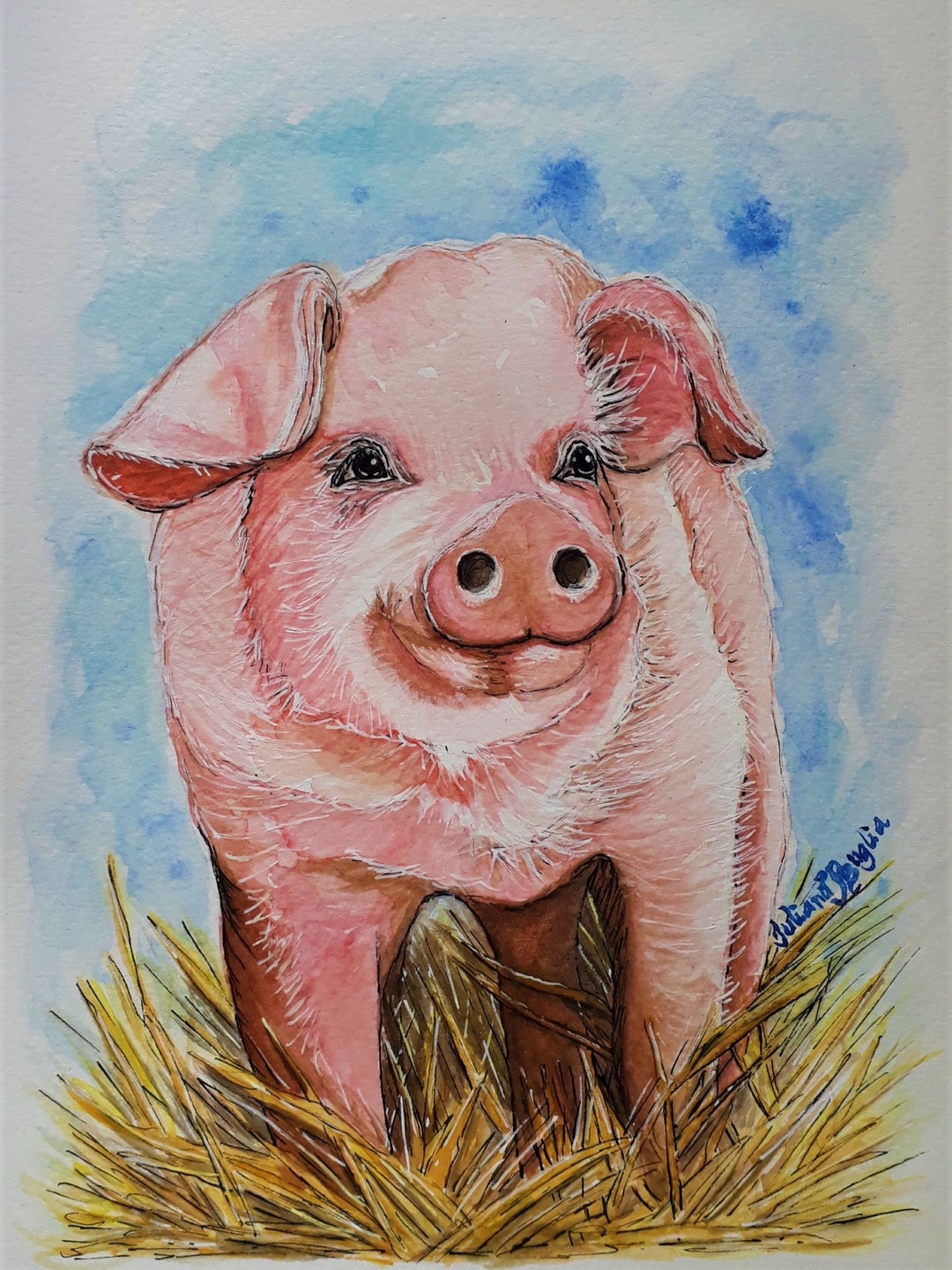 CUTE BABY PIG, Original Watercolour Painting - Etsy