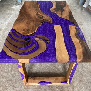 Purple Epoxy Walnut Wood Dining Table With Wooden Epoxy Legs - Handmade ...