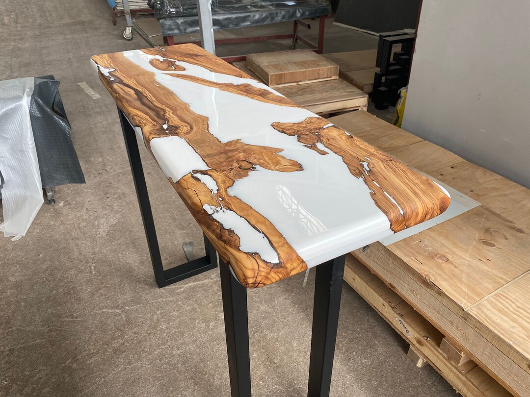 Olive Wood White Epoxy Table / Pub Table Counter Hight Table / Sofa ...
