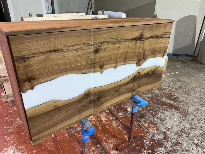 White Epoxy Walnut Wood Console Wooden TV Unit Epoxy - Etsy