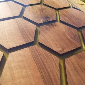 Hexagon Honeycomb Design Yellow Resin Walnut Wood Bench - Etsy