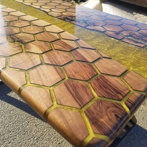 Hexagon Honeycomb Design Yellow Epoxy Table , Dining Table , Center ...