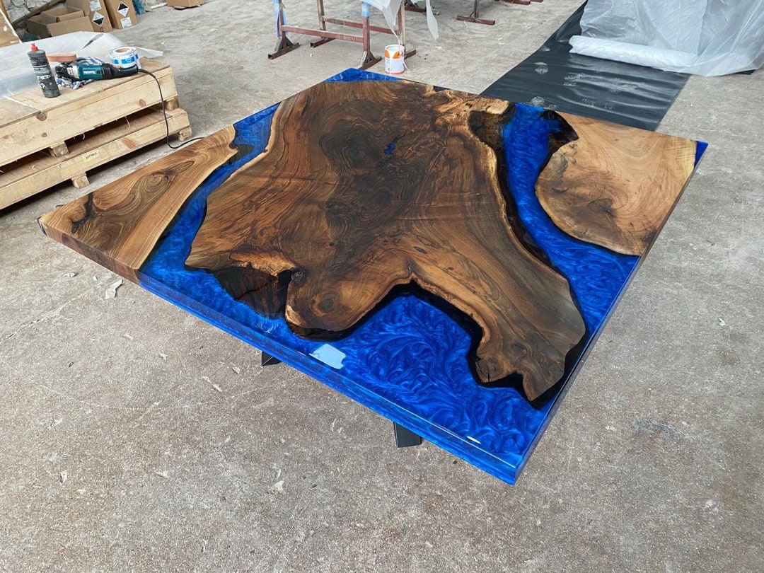 Square Epoxy Table , Blue Resin Table , Walnut Epoxy Table , Square ...
