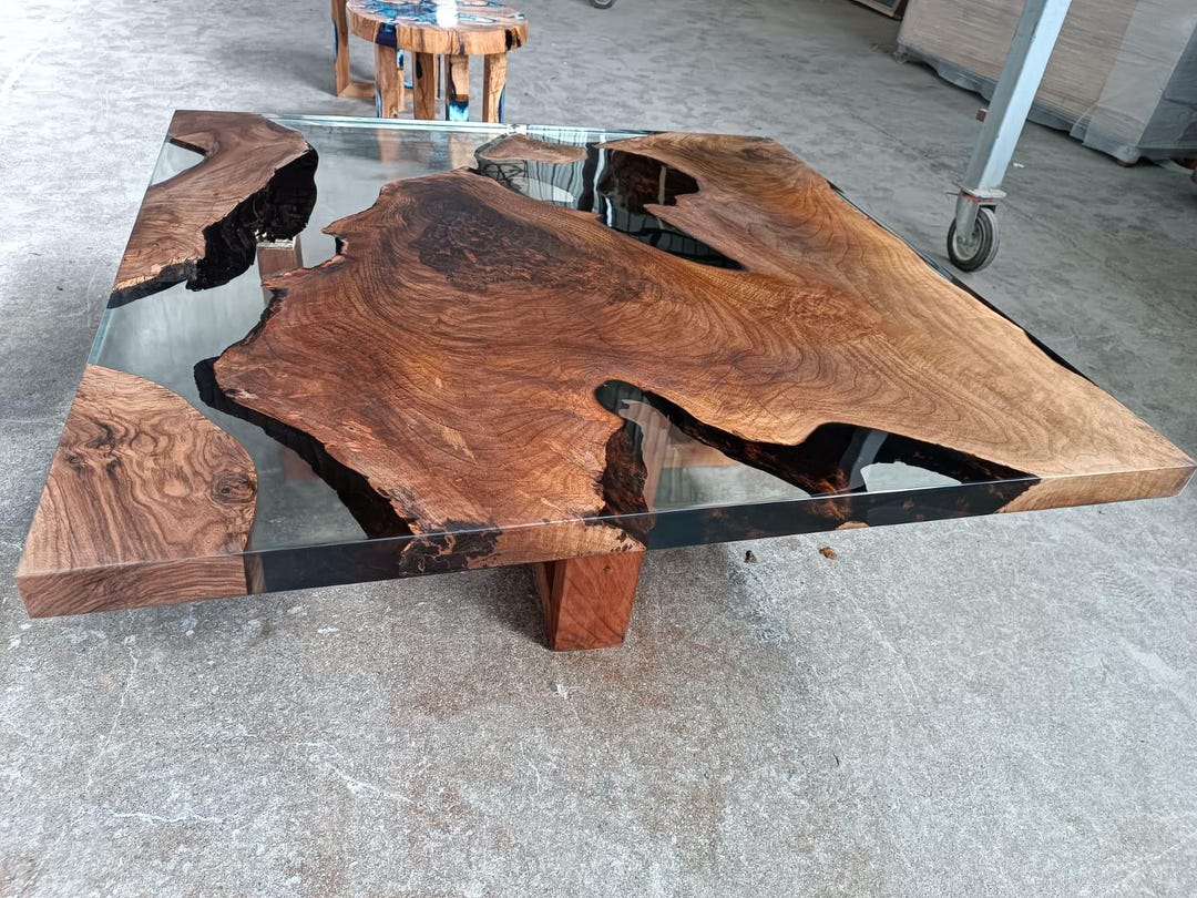 Handmade Square Walnut Epoxy Coffee Table: Clear Resin Center Table - Etsy