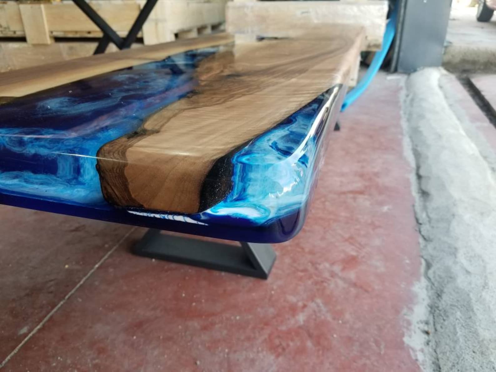 Wavy Ocean Design Resin Bench Custom Bench Epoxy River | Etsy