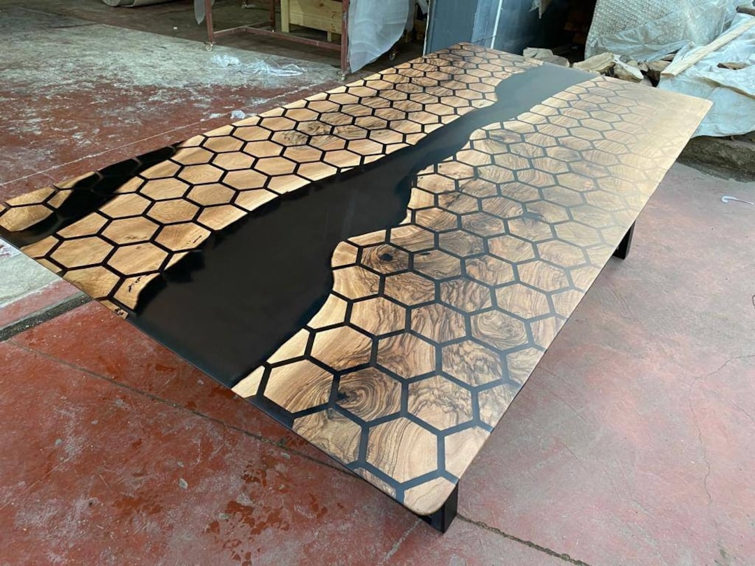 Matte Smoke Gray Epoxy Dining Table With Honeycomb Design - Etsy