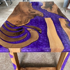 Purple Epoxy Walnut Wood Dining Table With Wooden Epoxy Legs - Handmade ...