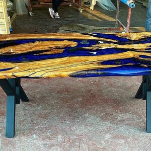 Wavy Blue Epoxy Olive Wood Dining Table - Traditional Coffee Cup Design ...