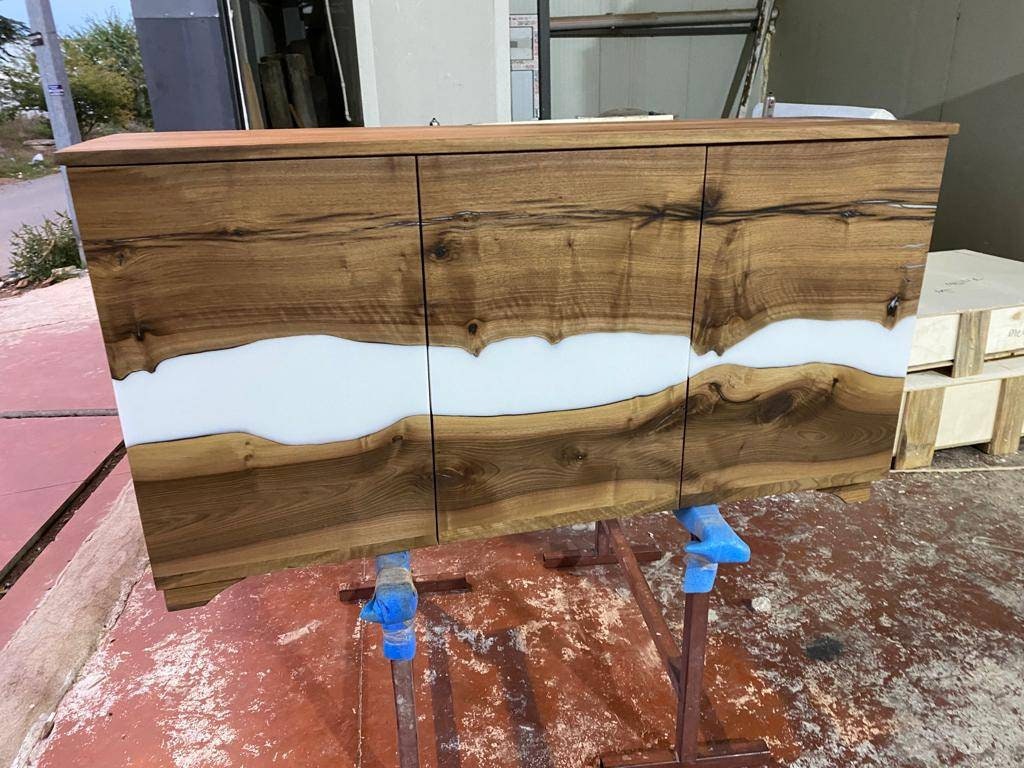 White Epoxy Walnut Wood Console Wooden TV Unit Epoxy - Etsy