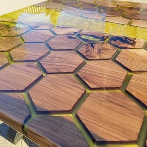 Hexagon Honeycomb Design Yellow Epoxy Table , Dining Table , Center ...