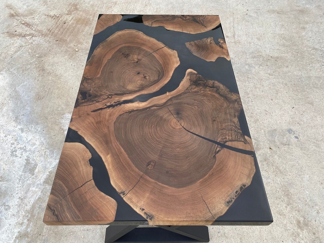 Black Epoxy Dark Walnut Table , Natural Dark Walnut Dining Room Table ...