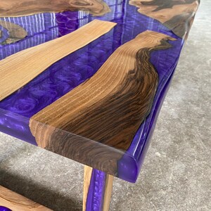 Purple Epoxy Walnut Wood Dining Table With Wooden Epoxy Legs - Handmade ...