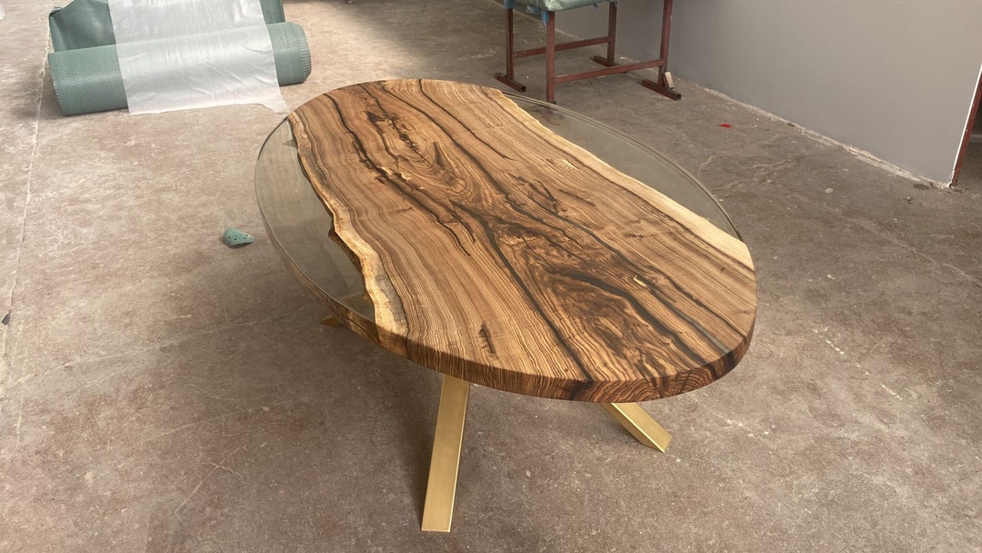 Hackberry Wood Oval Clear Resin Table - Dining Table - Coffee Table ...