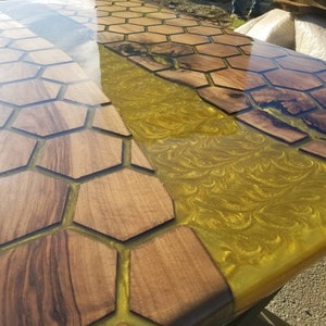 Hexagon Honeycomb Design Yellow Epoxy Table , Dining Table , Center ...