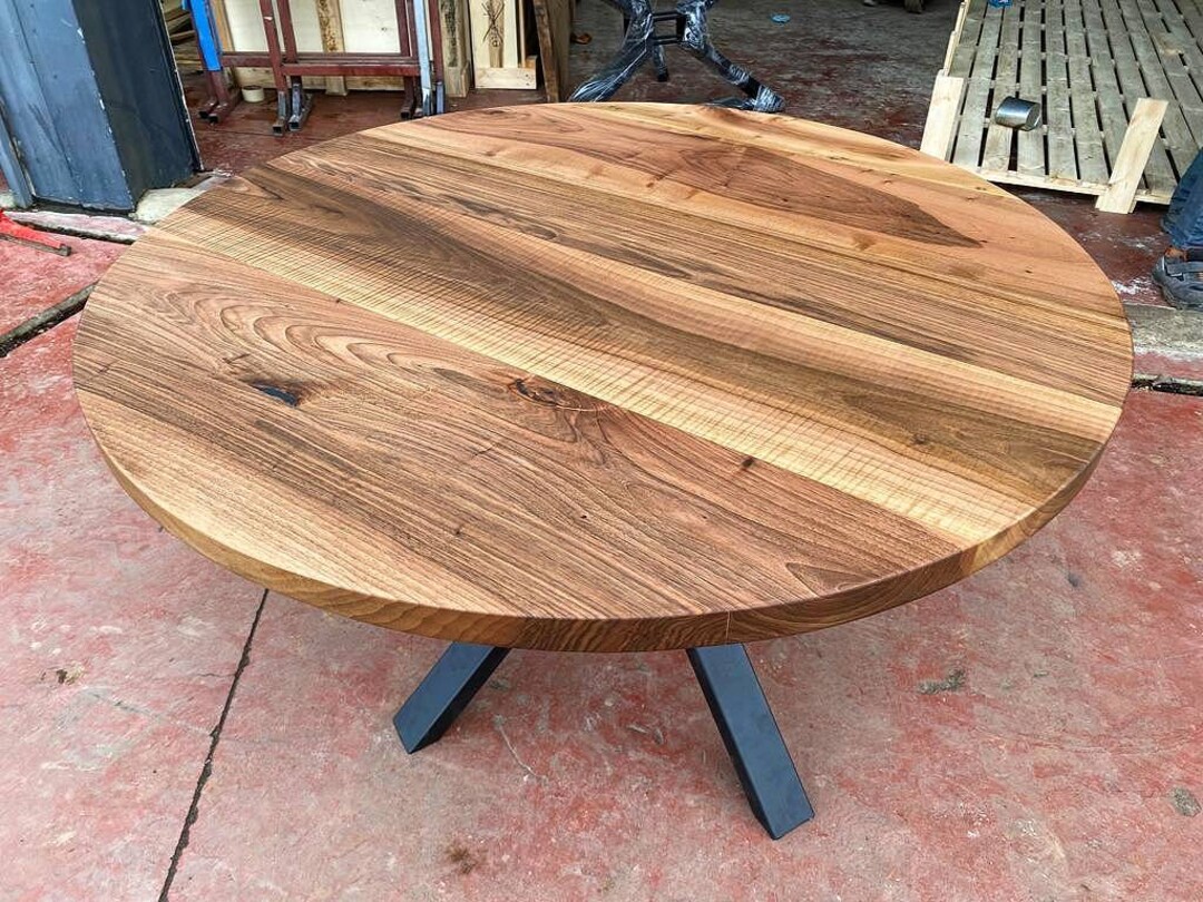 Handmade Walnut Wood Round Table: Mid-century Modern Dining or Coffee ...