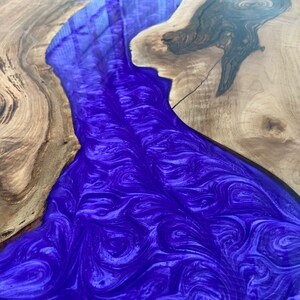 Purple Epoxy Walnut Wood Dining Table With Wooden Epoxy Legs - Handmade ...
