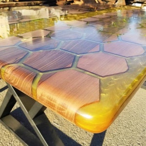 Hexagon Honeycomb Design Yellow Epoxy Table , Dining Table , Center ...