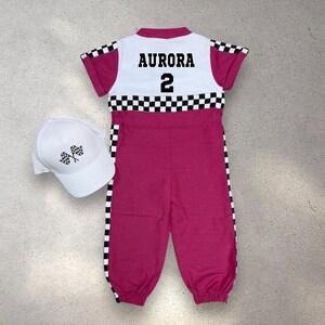 Personalized Pink Racer Jumpsuit for Babies and Toddlers - Short Sleeve ...