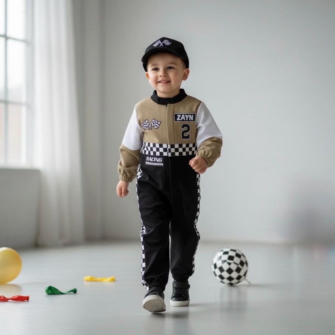 Custom Baby Race Car Driver Outfit, Kids Racing Jumpsuit, Fast One ...