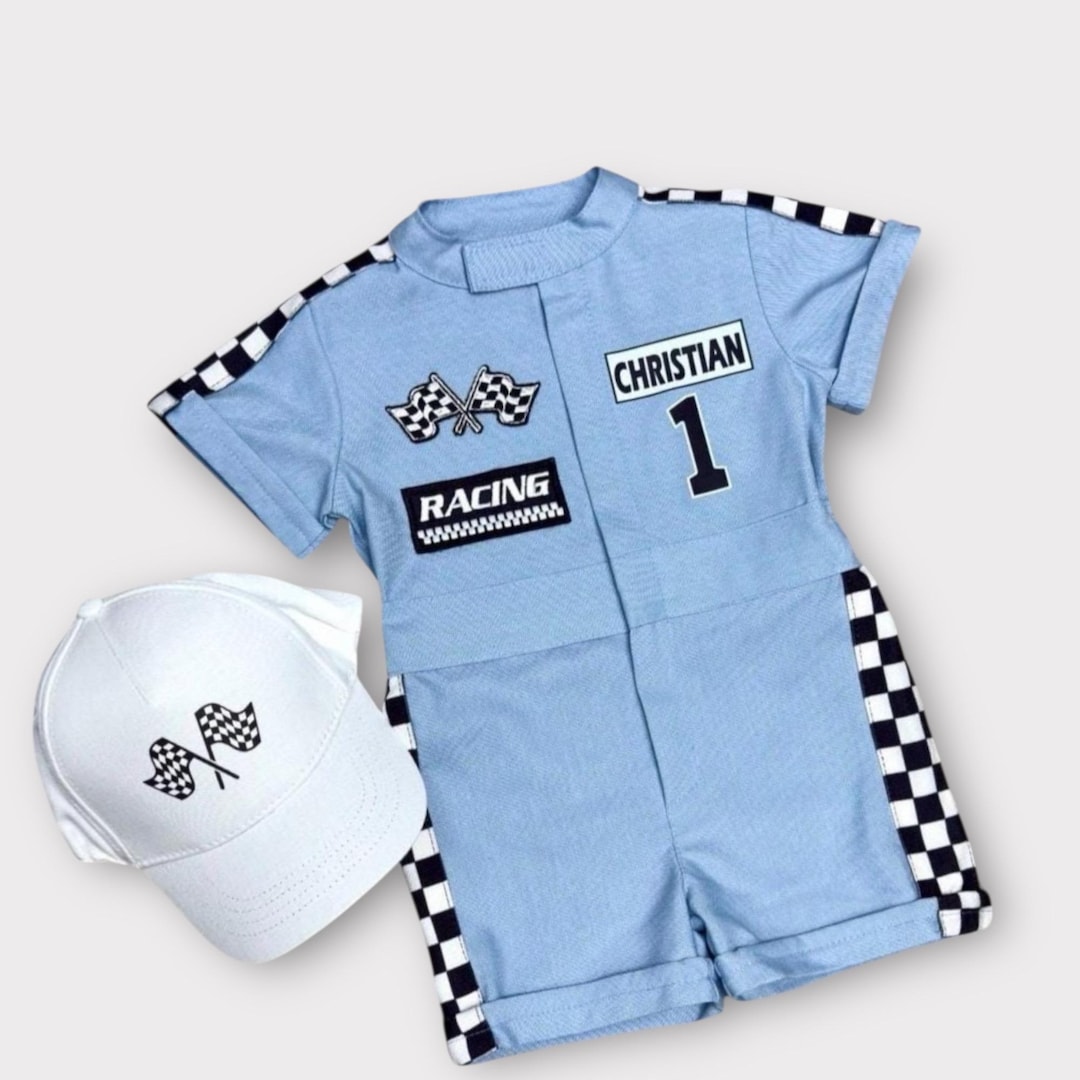 Personalized Blue Racer Suit - Fast One Birthday - Kids Racing Jumpsuit ...