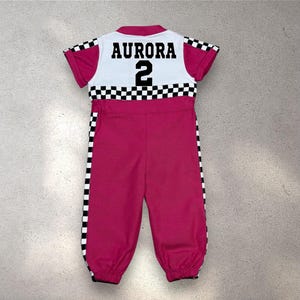Personalized Pink Racer Jumpsuit for Babies and Toddlers Long Sleeve ...