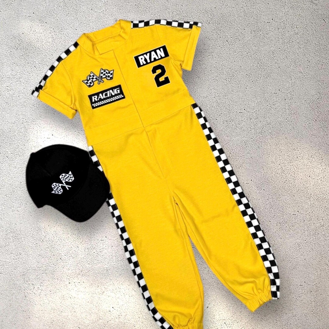 Yellow Personalized Race Car Driver Outfit - Two Fast Birthday Suit ...