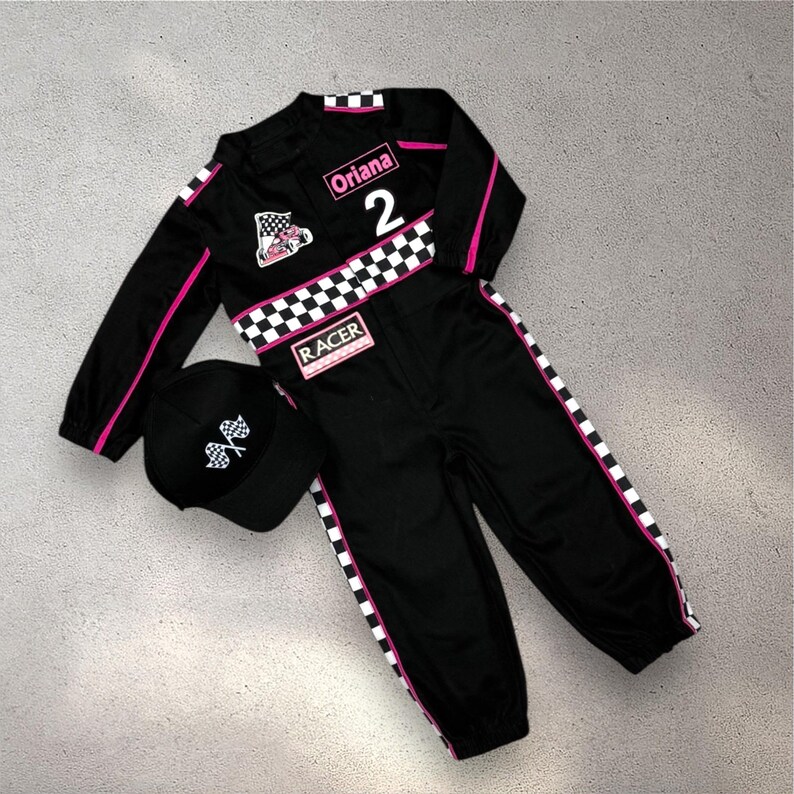 Personalized Pink Racer Jumpsuit for Girls – Custom Race Car Costume ...