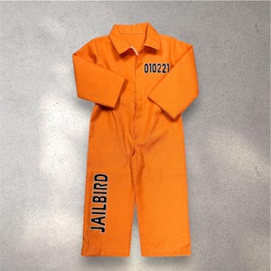 Kids Jailbird Prisoner Costume - Orange Jail Uniform With Custom Number ...