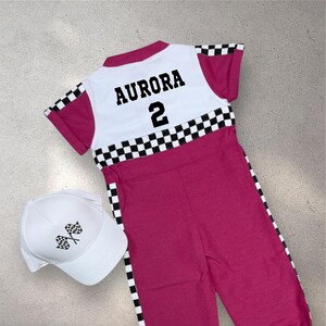 Personalized Pink Racer Jumpsuit for Babies and Toddlers - Short Sleeve ...