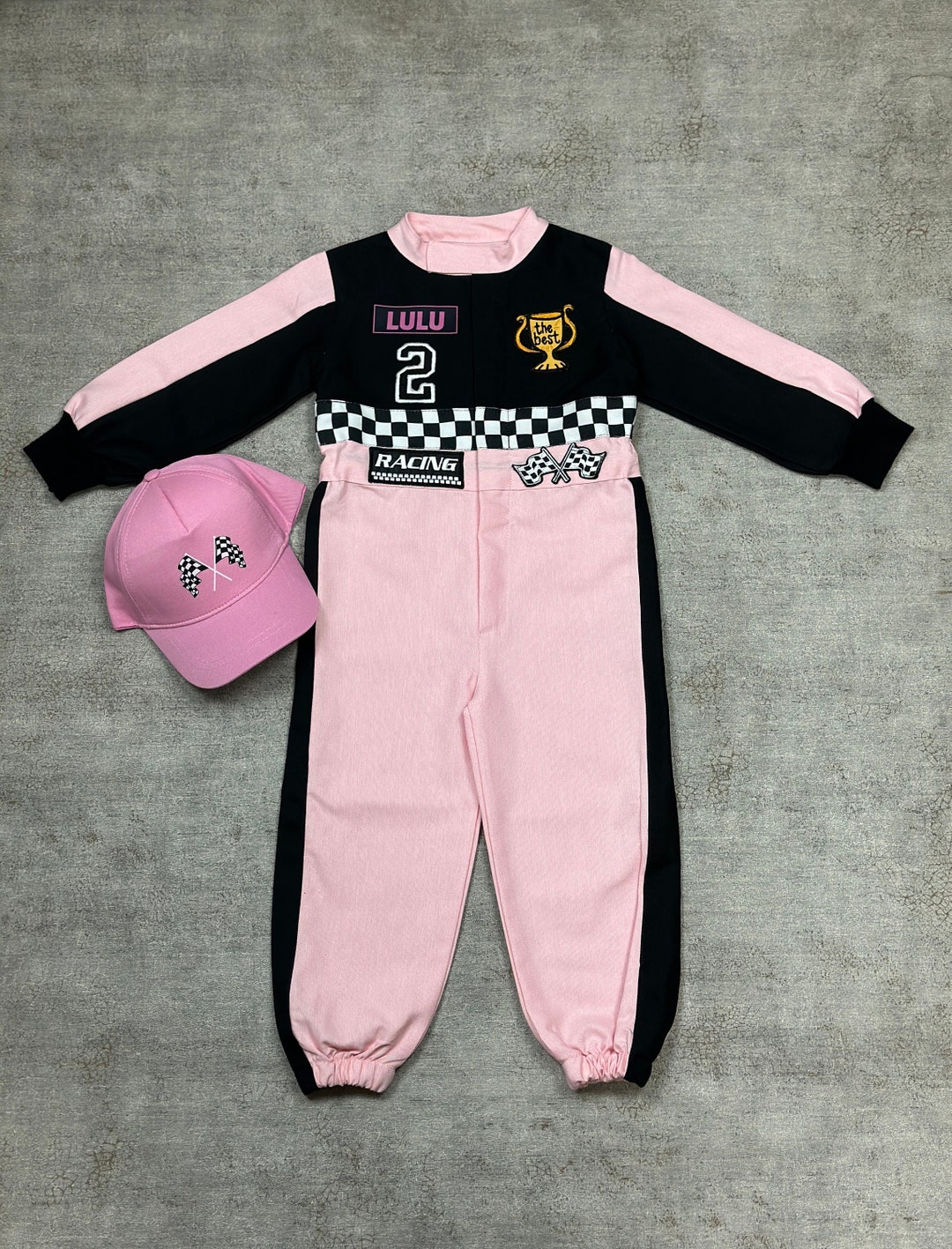 Pink Baby Race Car Outfit Custom Kids Racing Suit Birthday Gift Long ...