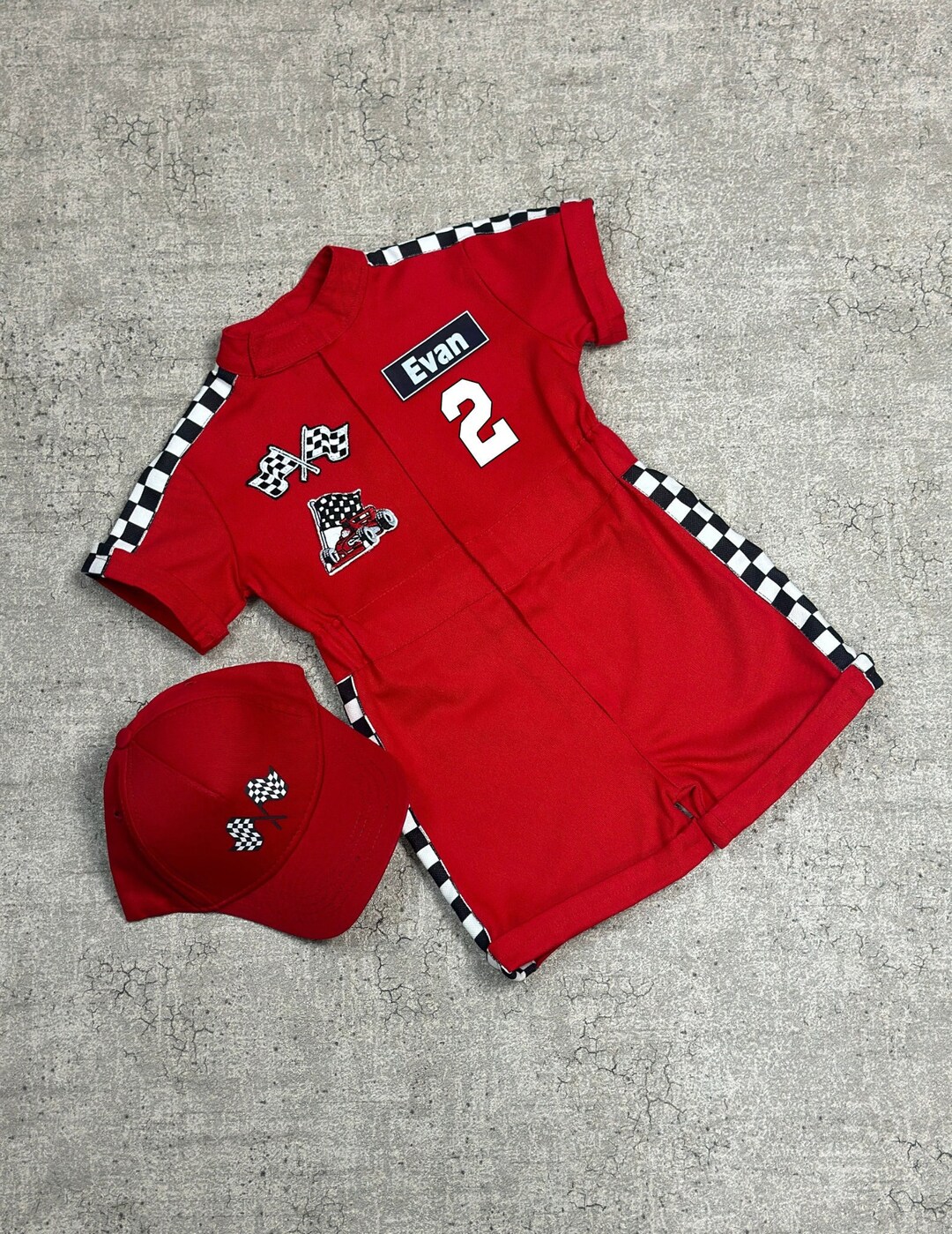 Red Short Race Outfit for Boys Kids Racing Jumpsuit Two Fast Birthday ...