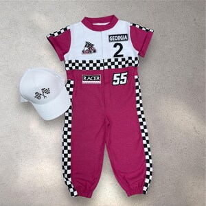 Personalized Pink Racer Jumpsuit for Babies and Toddlers - Short Sleeve ...