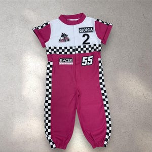 Personalized Pink Racer Jumpsuit for Babies and Toddlers - Short Sleeve ...