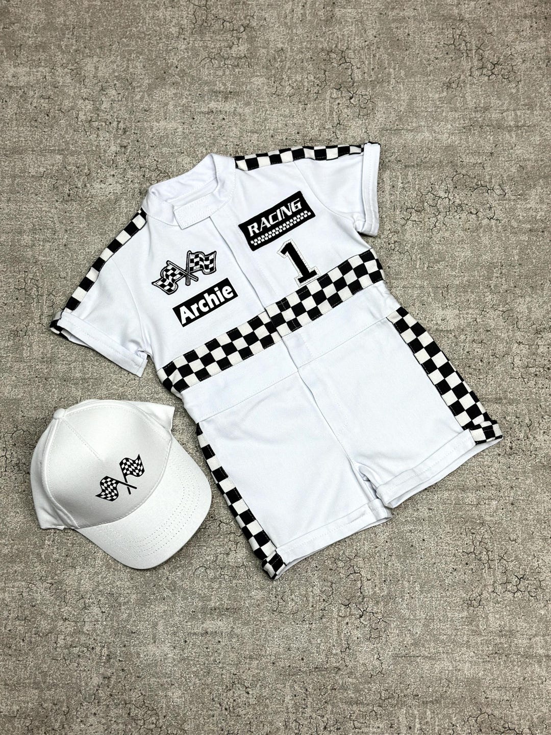 White Race Car Birthday Outfit Short Racing Suit for 1st Birthday ...