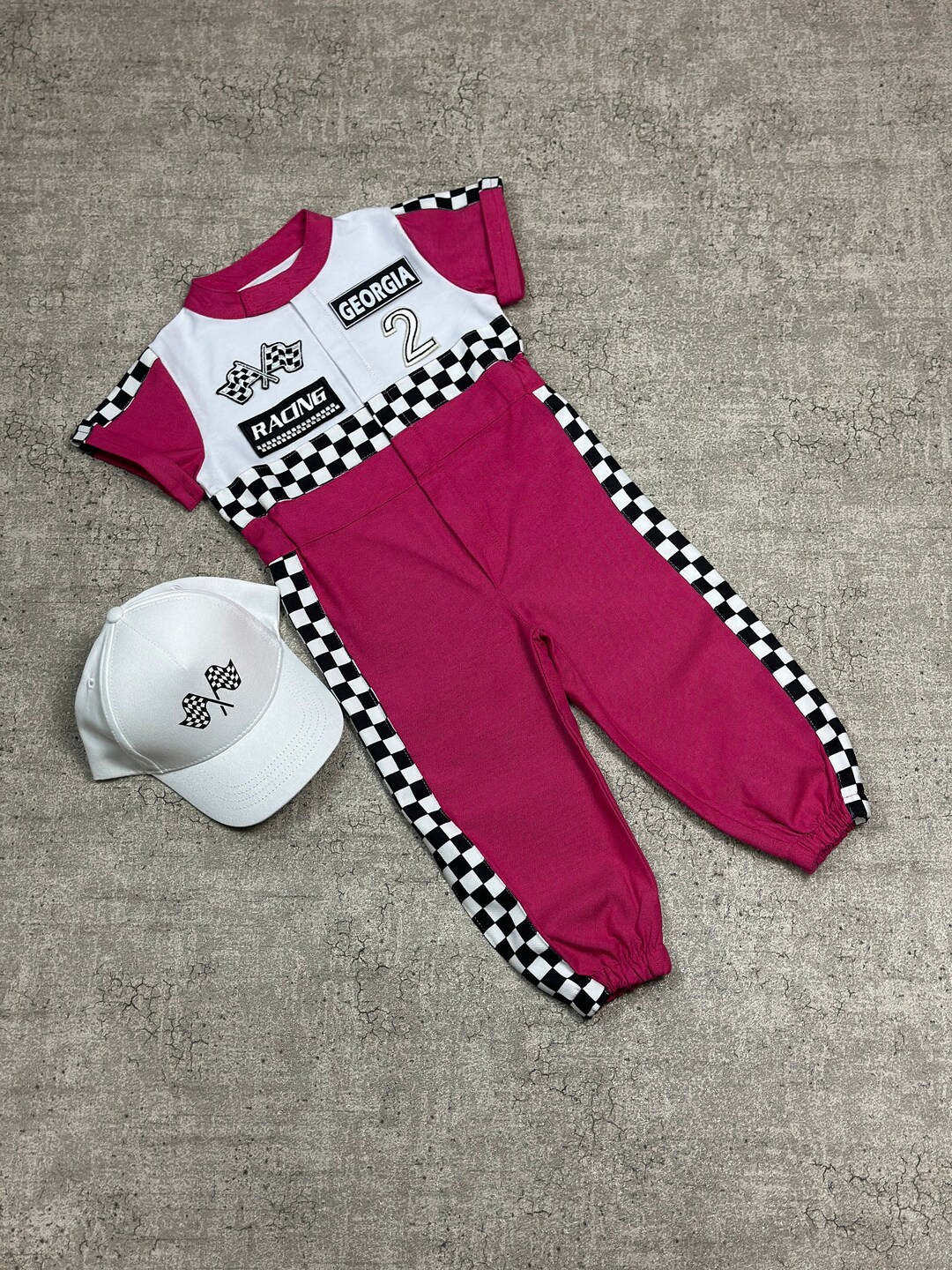 Dark Pink Racer Suit for Girls Personalized Race Car Outfit Two Fast ...