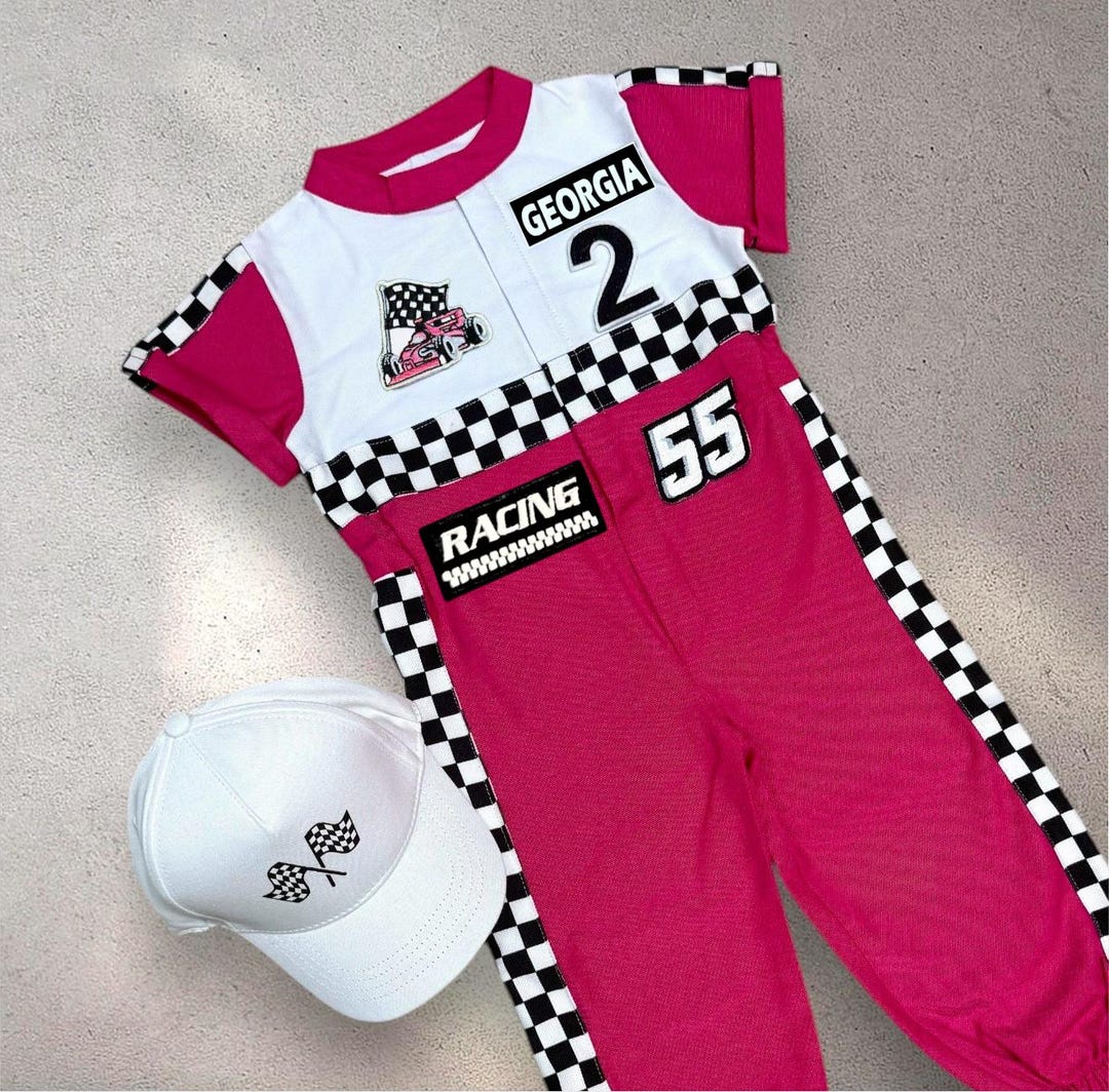 Personalized Pink Racer Jumpsuit for Babies and Toddlers - Short Sleeve ...