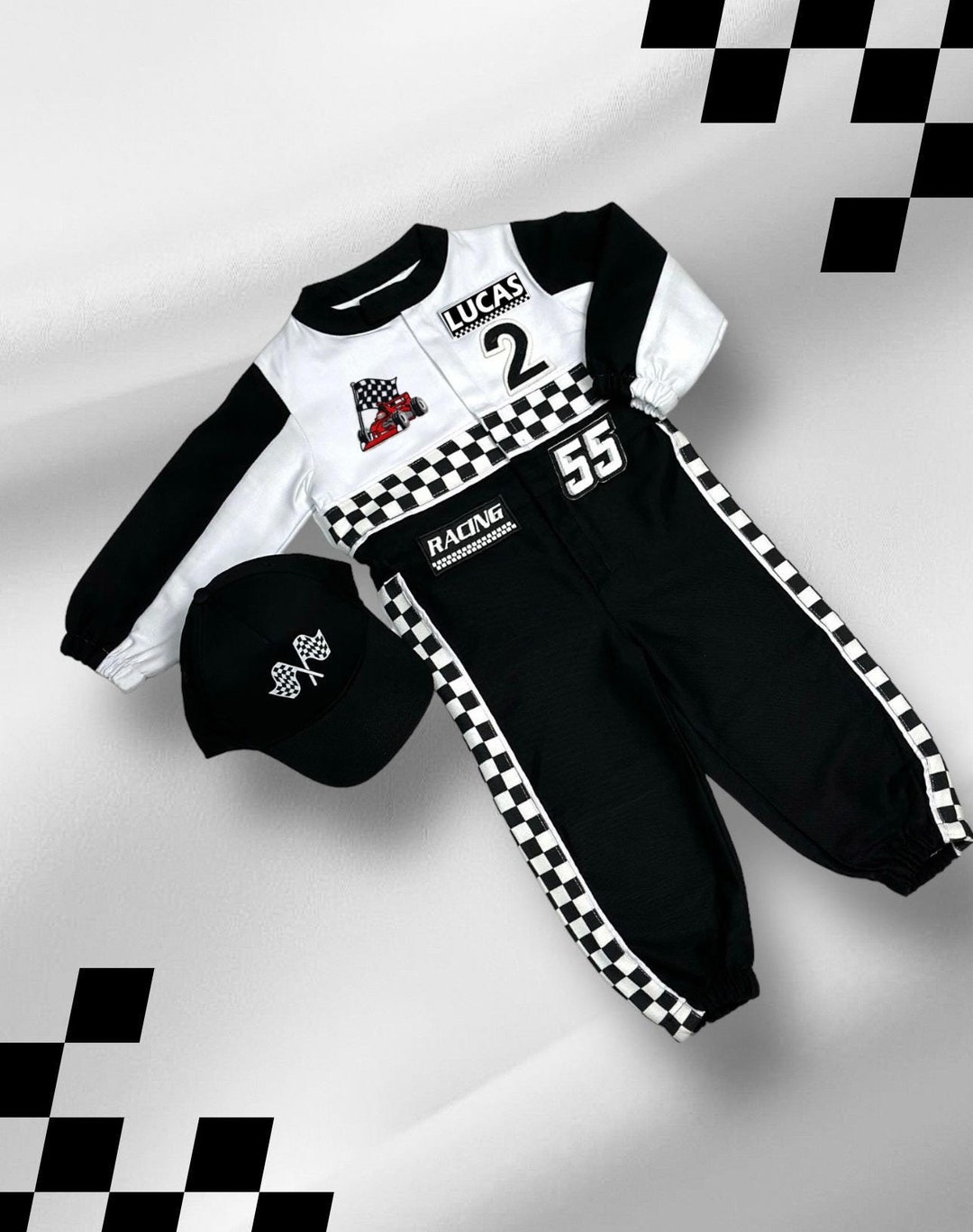 Personalized Named Black Racer Outfit - Toddler Race Car Costume ...