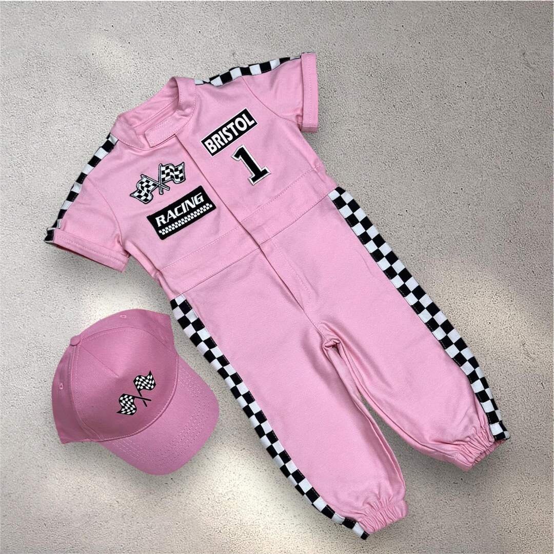 Personalized Pink Racer Jumpsuit - Girls Race Car Costume - Fast One ...