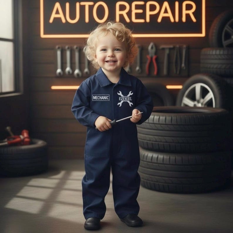 Personalized Navy Blue Kids Mechanic Overalls - Toddler Mechanic ...