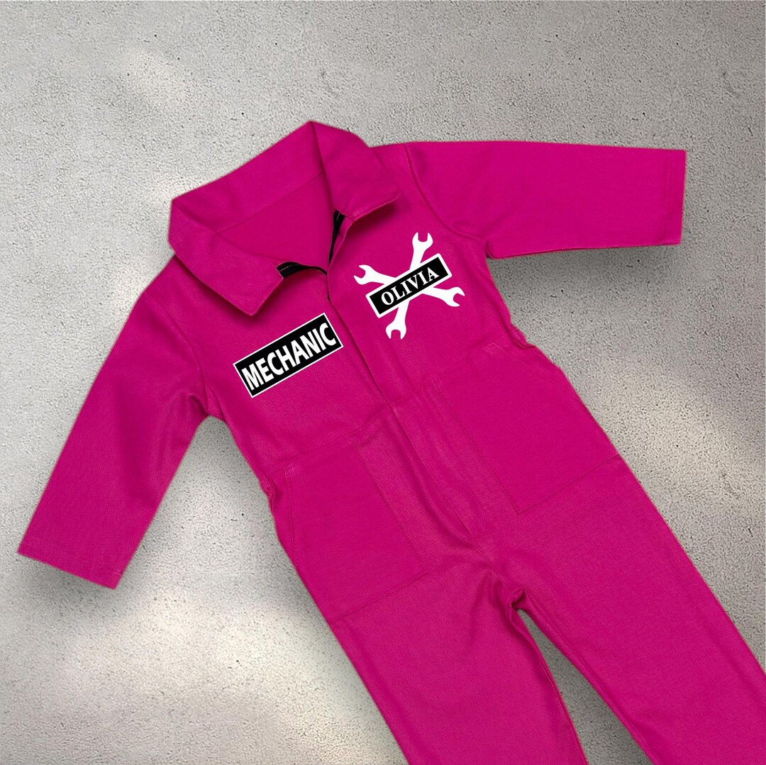 Personalized Pink Kids Mechanic Overalls - Toddler Mechanic Uniform ...