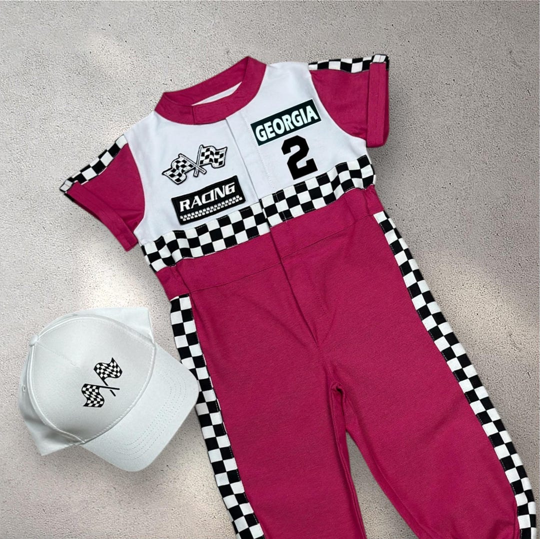 Personalized Pink Racer Jumpsuit for Babies and Toddlers Long Sleeve ...