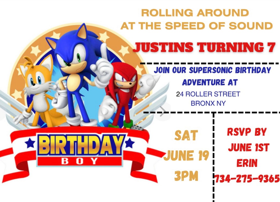 Sonic Digital Birthday Party Invitation, Game Invite, Kids Boy Birthday ...