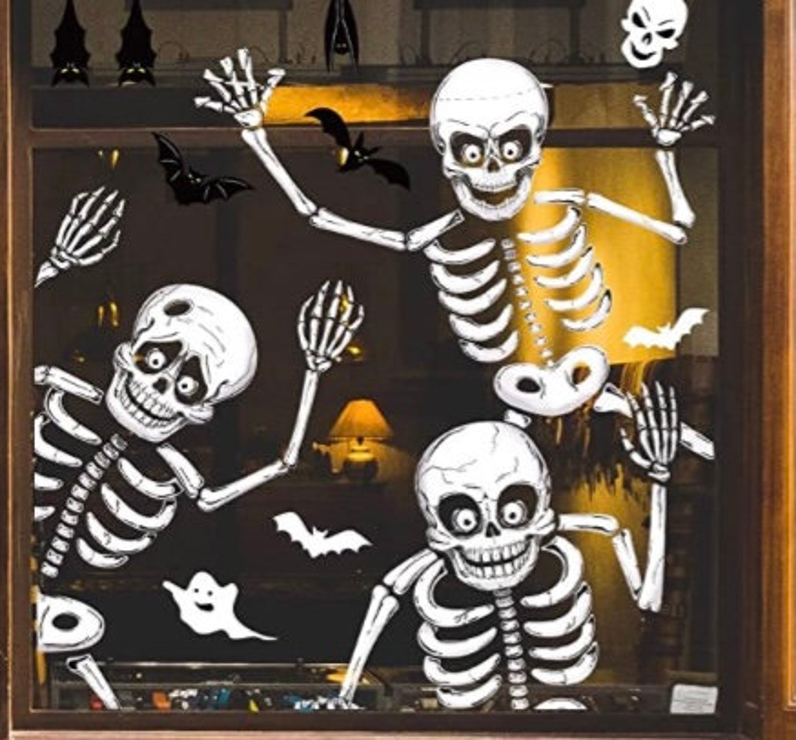 Large Skeleton Window Cling on Halloween No Glue or Adhesive - Etsy