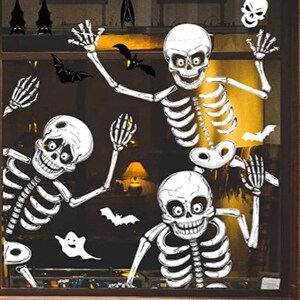 Large Skeleton Window Cling on Halloween No Glue or Adhesive - Etsy