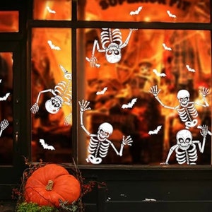 Large Skeleton Window Cling on Halloween No Glue or Adhesive - Etsy