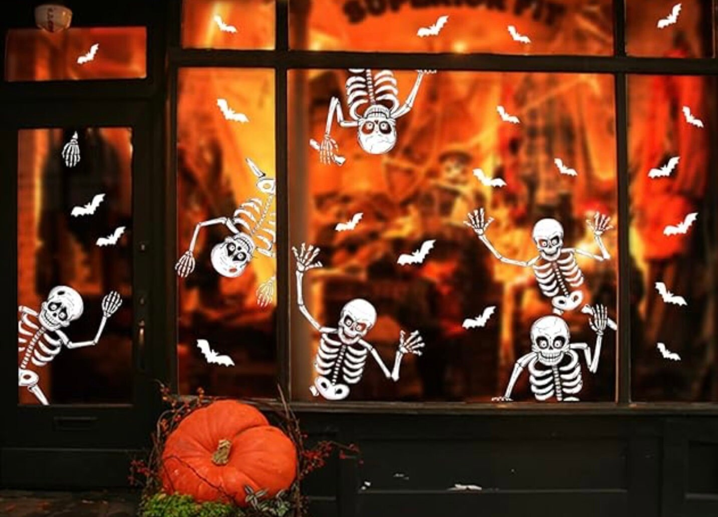 Large Skeleton Window Cling on Halloween No Glue or Adhesive - Etsy